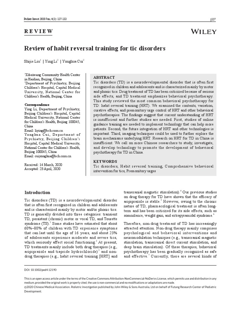 Review of Habit Reversal Training For Tic Disorders | PDF | Tourette ...