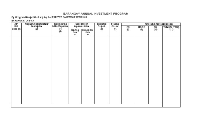 BARANGAY ANNUAL INVESTMENT PROGRAM Format | PDF