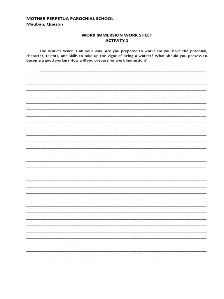 Mother Perpetua Parochial School Mauban, Quezon Work Immersion Work ...