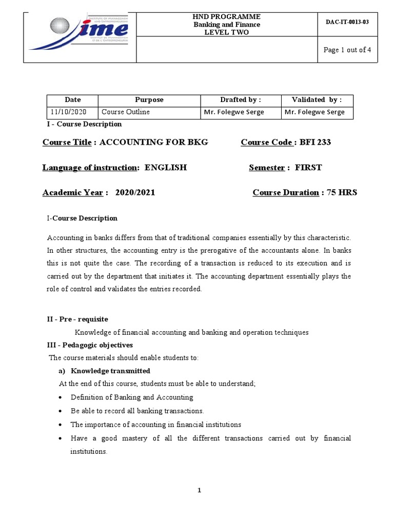 HND 2 Accounting For Banking Syllabus | PDF | Deposit Account ...