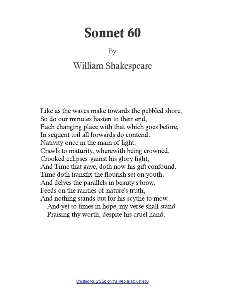 The Sonnets 060 Sonnet 60 Pdf Pdf