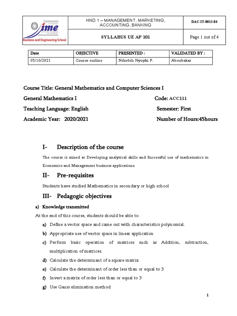 General Mathematics Syllabus Overview | PDF | Matrix (Mathematics ...