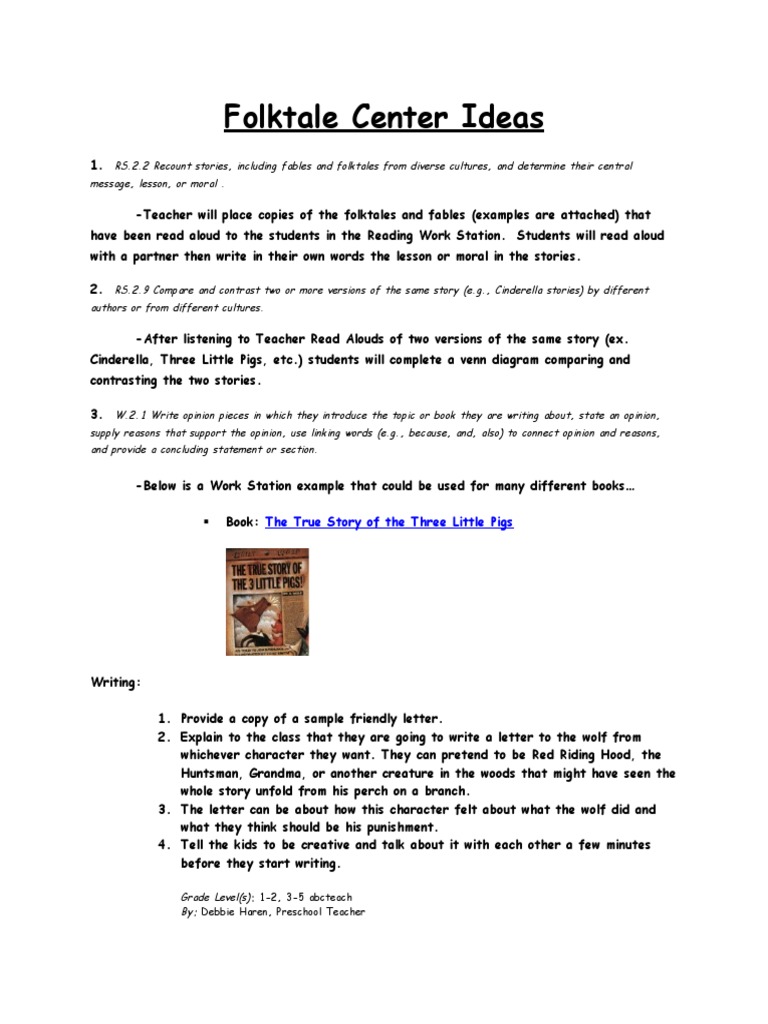 Folktale Center Ideas: The True Story of The Three Little Pigs | PDF