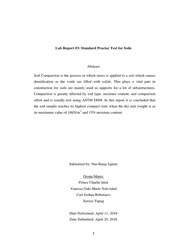 Lab Report #3: Standard Proctor Test For Soils | PDF | Soil ...