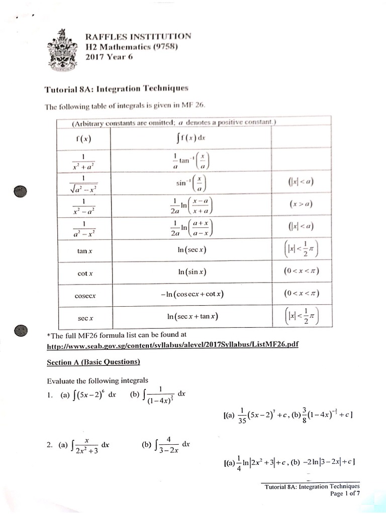 8A Integration Techniques Tutorial | PDF