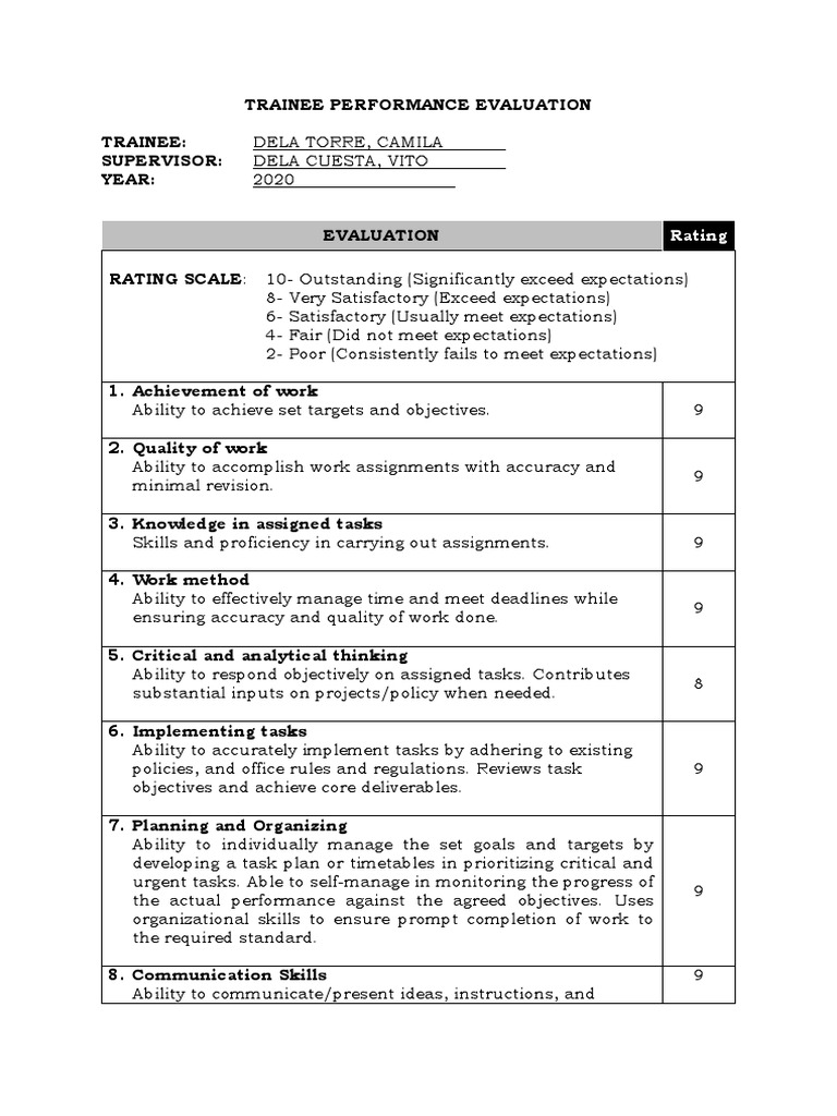 Trainee Performance Evaluation | PDF | Performance Appraisal | Goal