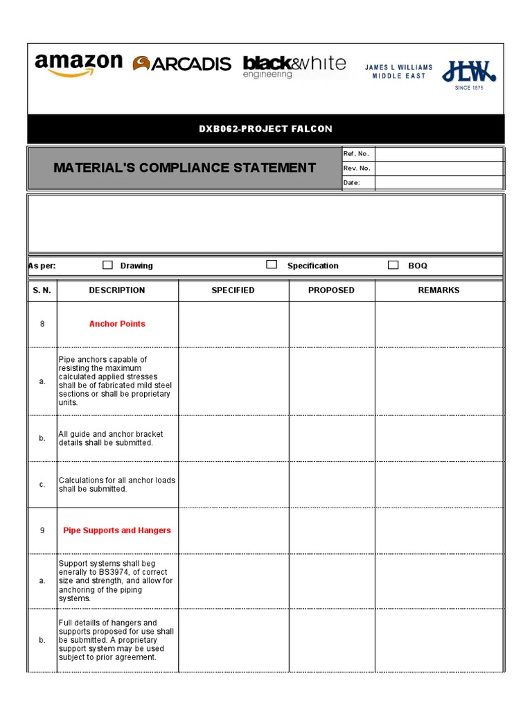 Project Falcon Material Compliance Statement | PDF | Pipe (Fluid ...