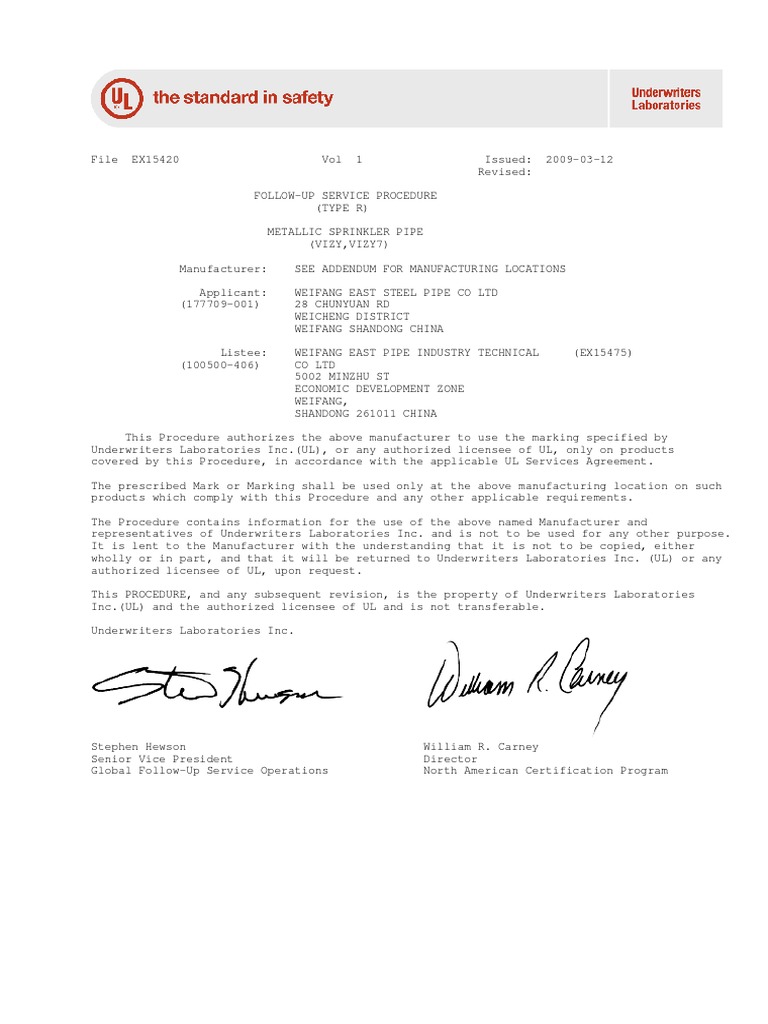 UL Certificate For Fire Pipe | PDF | Government | Business