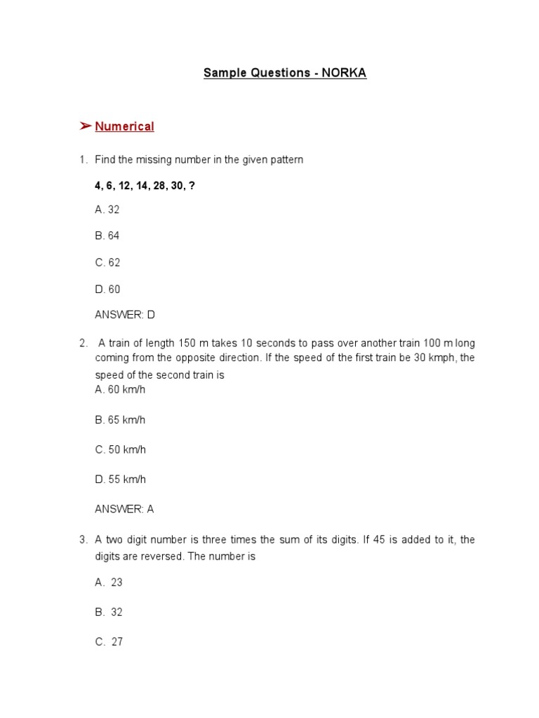 Numerical: Sample Questions - NORKA | PDF | Binary Coded Decimal ...