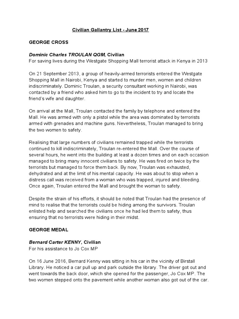 Dominic Charles TROULAN QGM,: Civilian Gallantry List - June 2017 ...