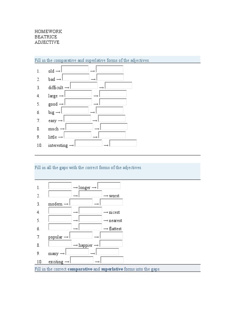 Fill in The Comparative and Superlative Forms of The Adjectives | PDF ...