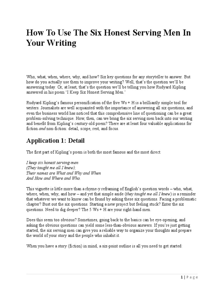 How To Use The Six Honest Serving Men in Your Writing (Analysis) | PDF ...