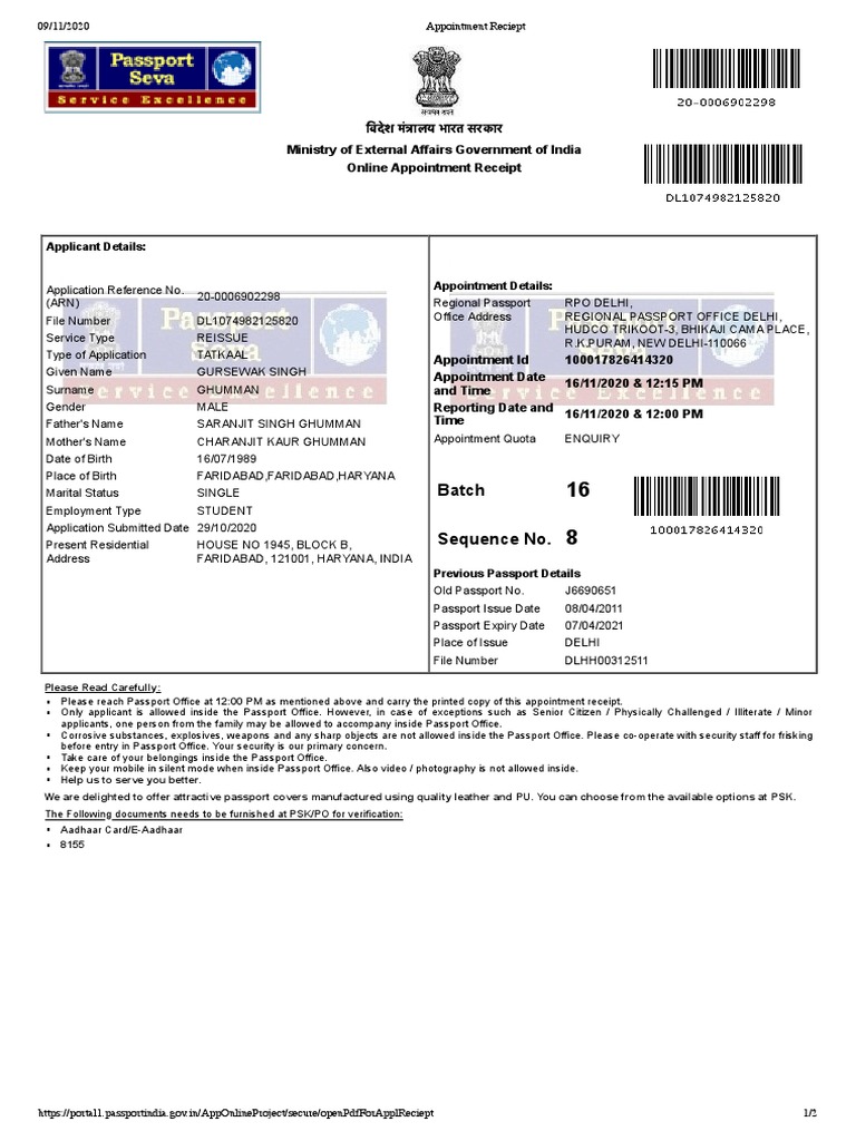 Appointment Reciept | PDF | Passport | Government And Personhood