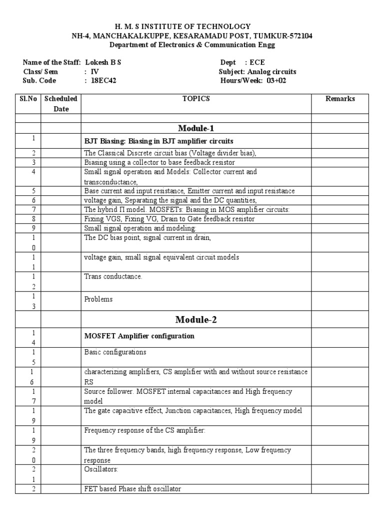 AC Lesson Plan | PDF | Amplifier | Field Effect Transistor