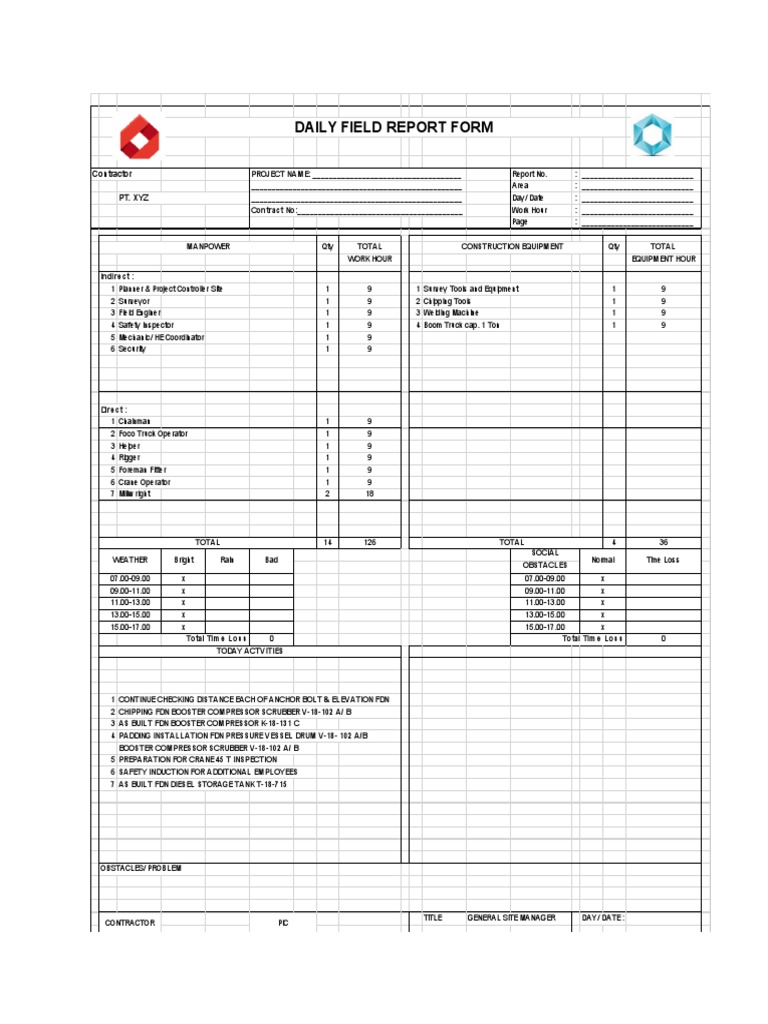 Daily Field Report Form | PDF | Manufactured Goods | Mechanical Engineering