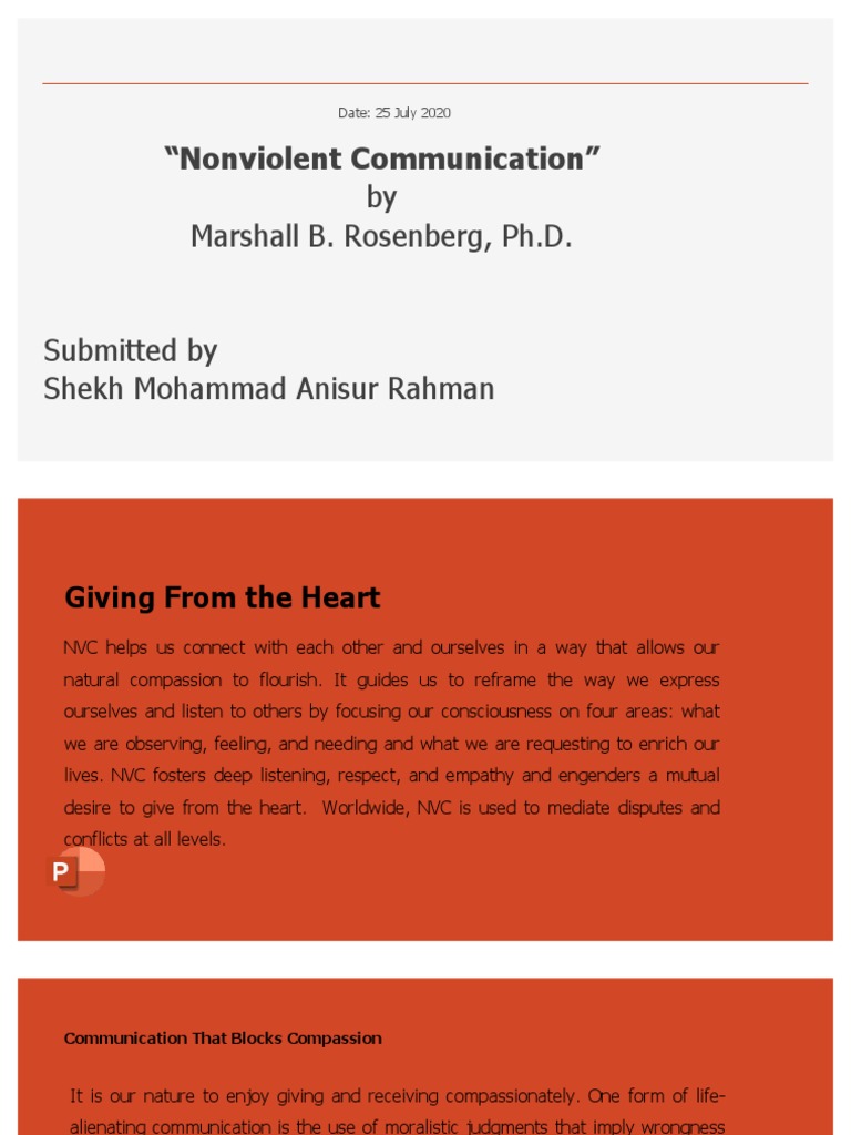 "Nonviolent Communication": by Marshall B. Rosenberg, PH.D | PDF ...