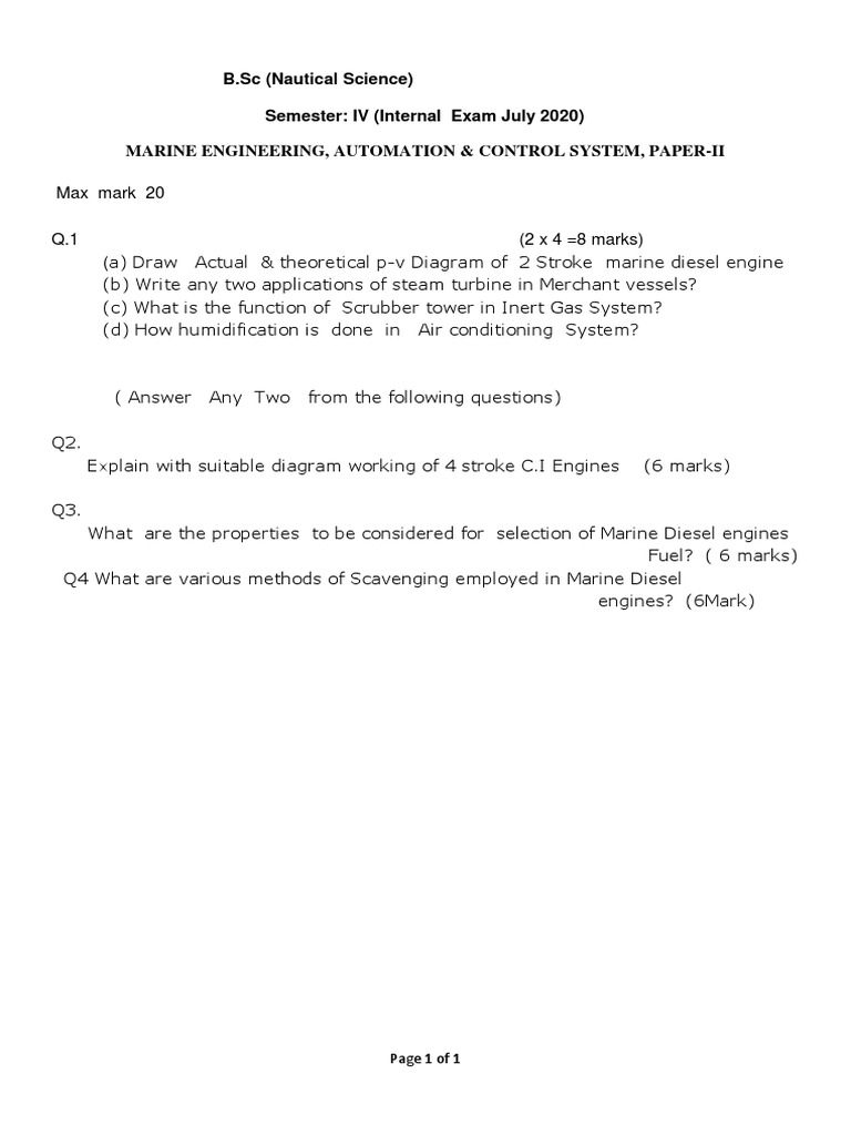 Marine Engineering, Automation Control Systems Paper - II (Internal ...