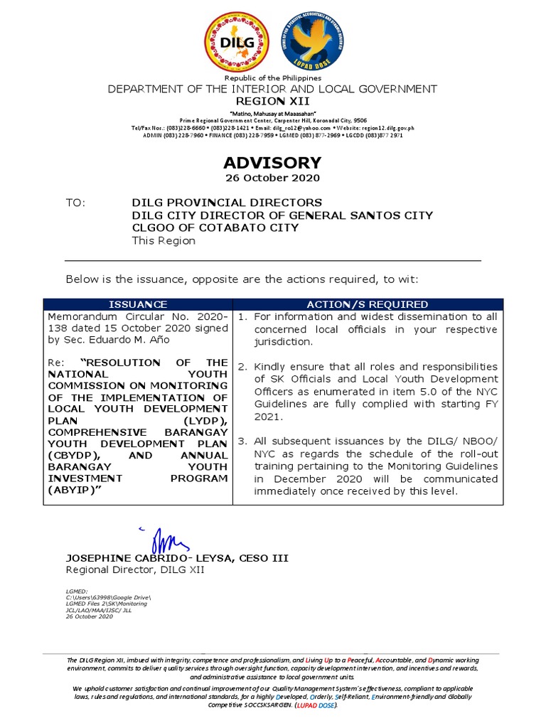 Advisory Re Resolution of The Nyc On Monitoring Ofthe Implementation of ...