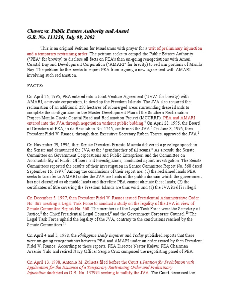 Chavez vs PEA and Amari Land Case | PDF | Freedom Of Information Laws ...