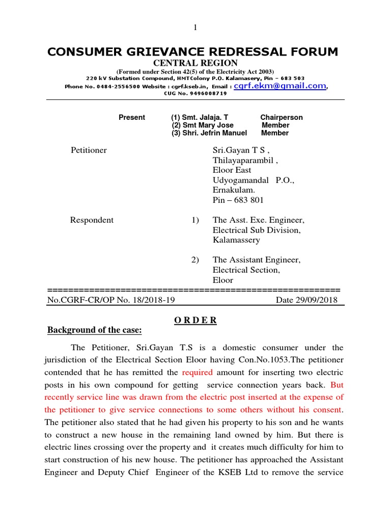Consumer Grievance Redressal Forum: Central Region | PDF | Common Law ...