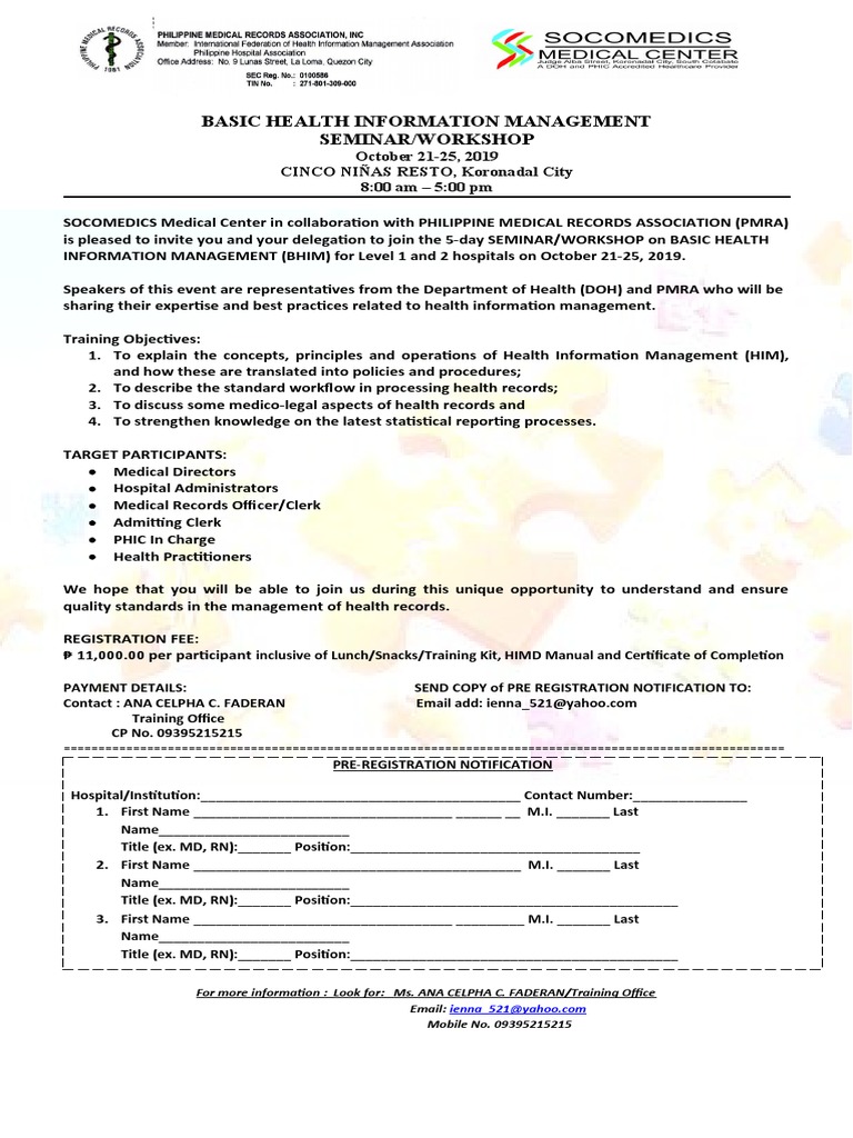 Basic Health Information Management Seminar/Workshop | PDF | Health ...