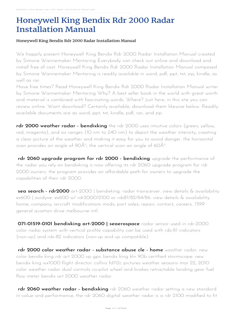 Honeywell King Bendix RDR 2000 Radar Installation Manual | PDF | Avionics | Radar