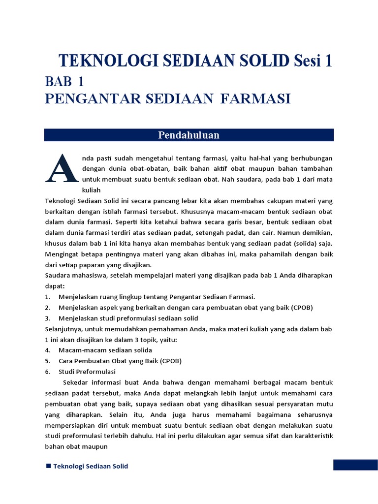 TEKNOLOGI SEDIAAN SOLID Sesi 1 | PDF