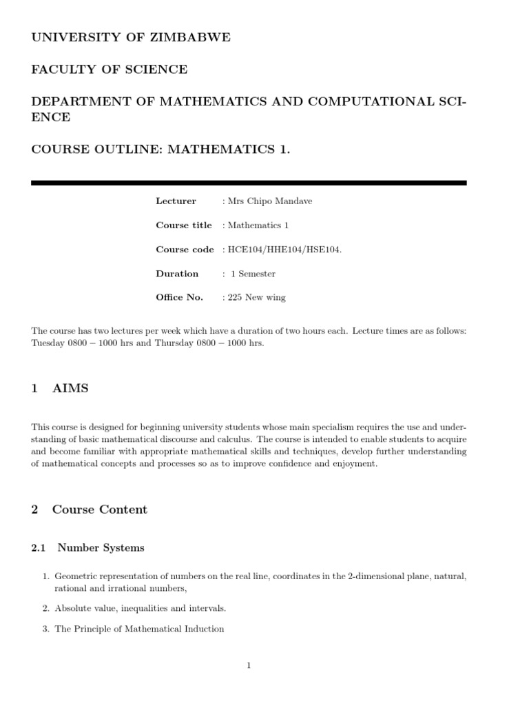 Mathematics 1 Course Outline PDF | PDF | Sequence | Function (Mathematics)