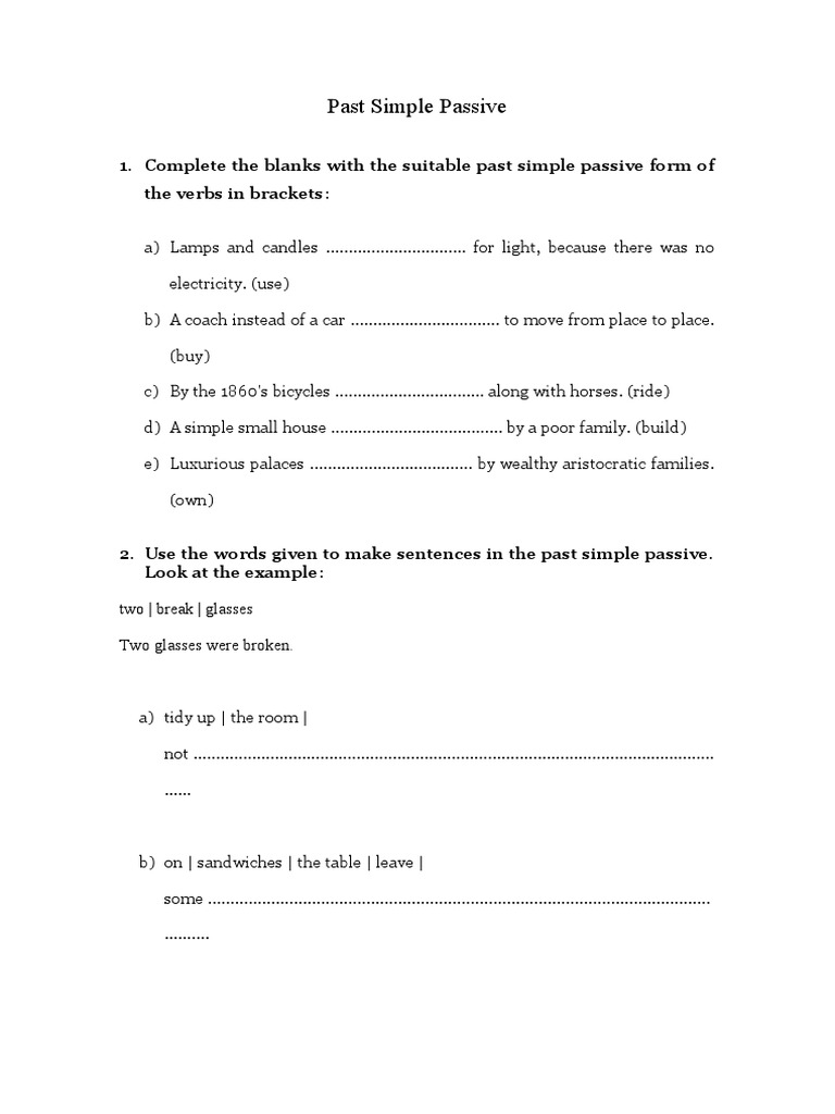 Past Simple Passive: 1. Complete The Blanks With The Suitable Past ...