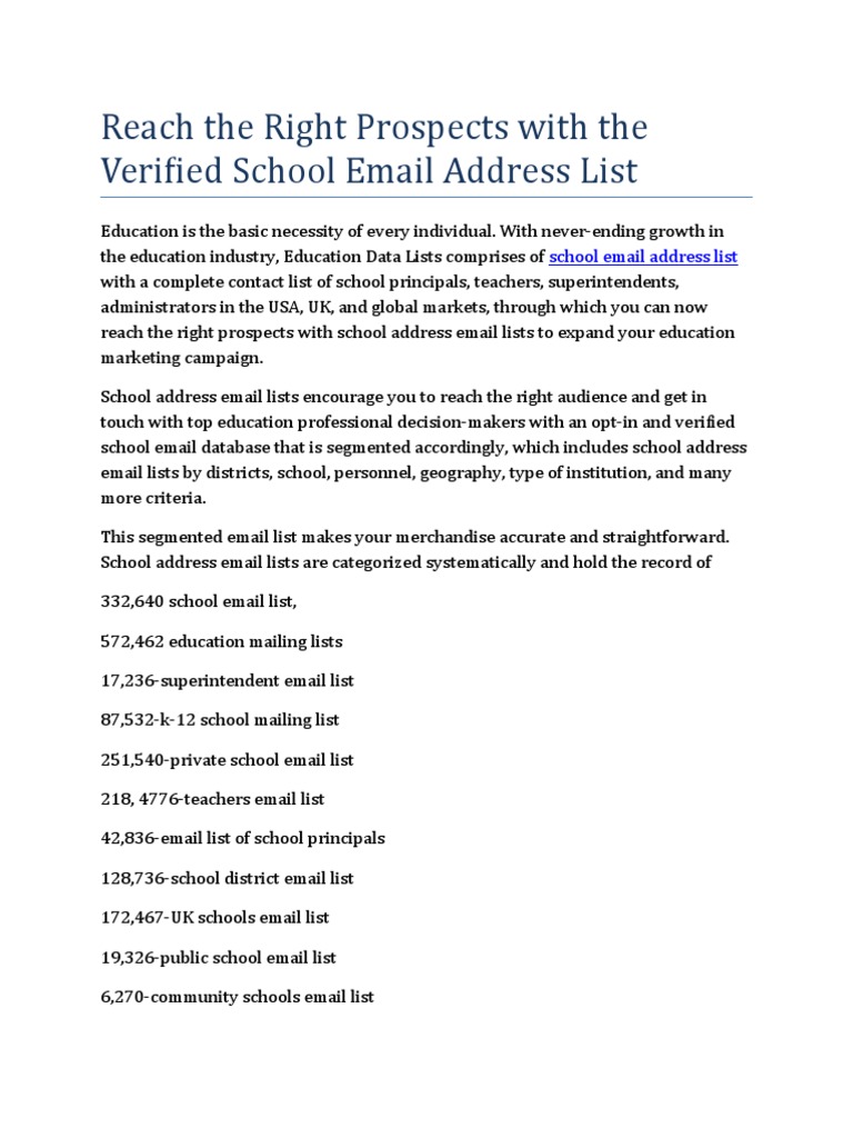 Verified School Email Address Lists | PDF | Email Address | Marketing