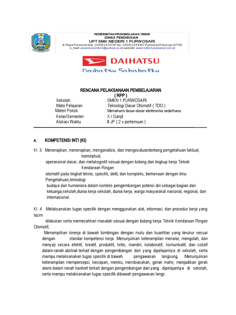 RPP TDO KD 3.13 Memahami Dasar-Dasar Elektronika Sederhana | PDF RPP TDO KD 3.13 Memahami Dasar-Dasar Elektronika Sederhana | PDF