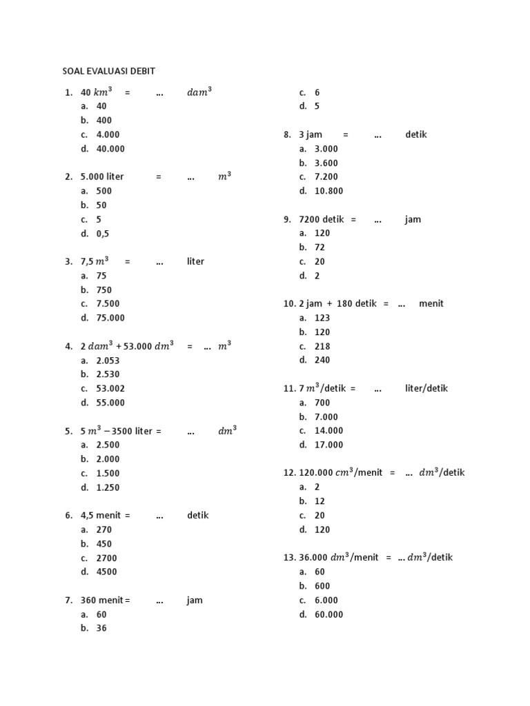 Soal Evaluasi Debit | PDF