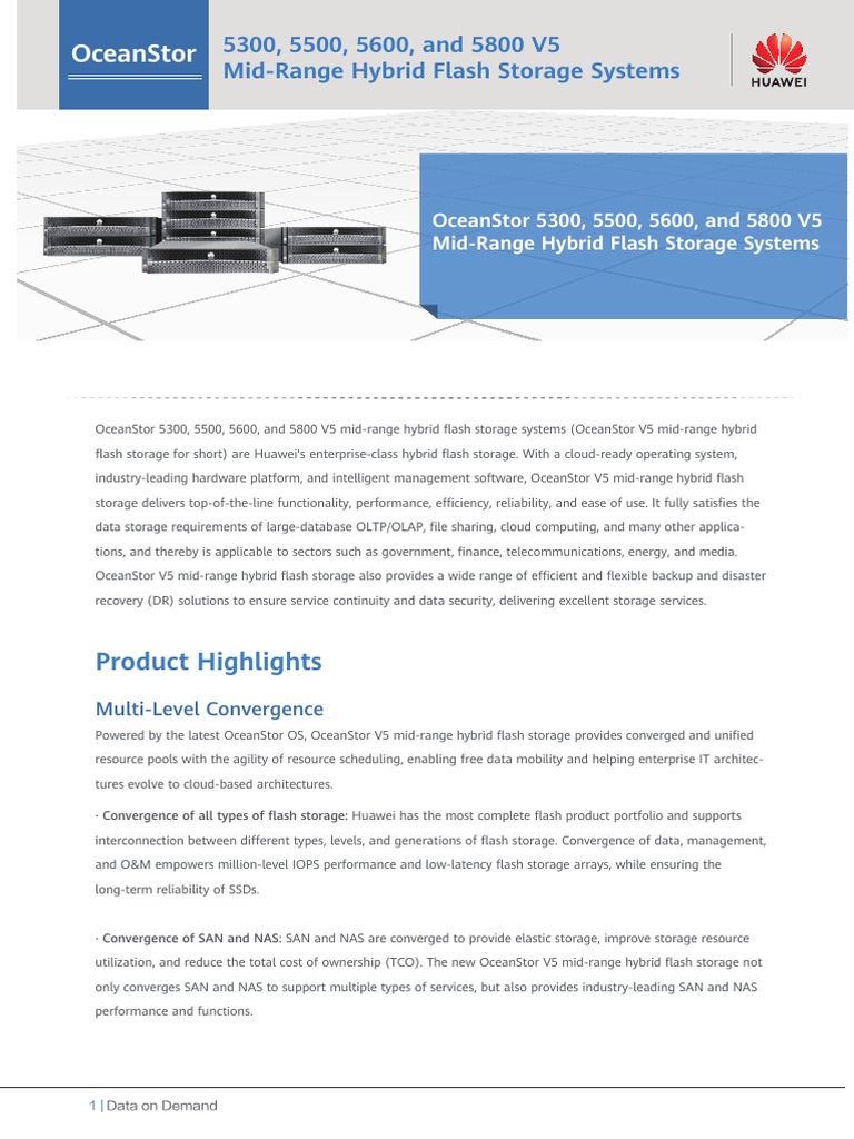 Huawei OceanStor 5000 V5 Mid-Range Storage Systems Data Sheet | PDF ...