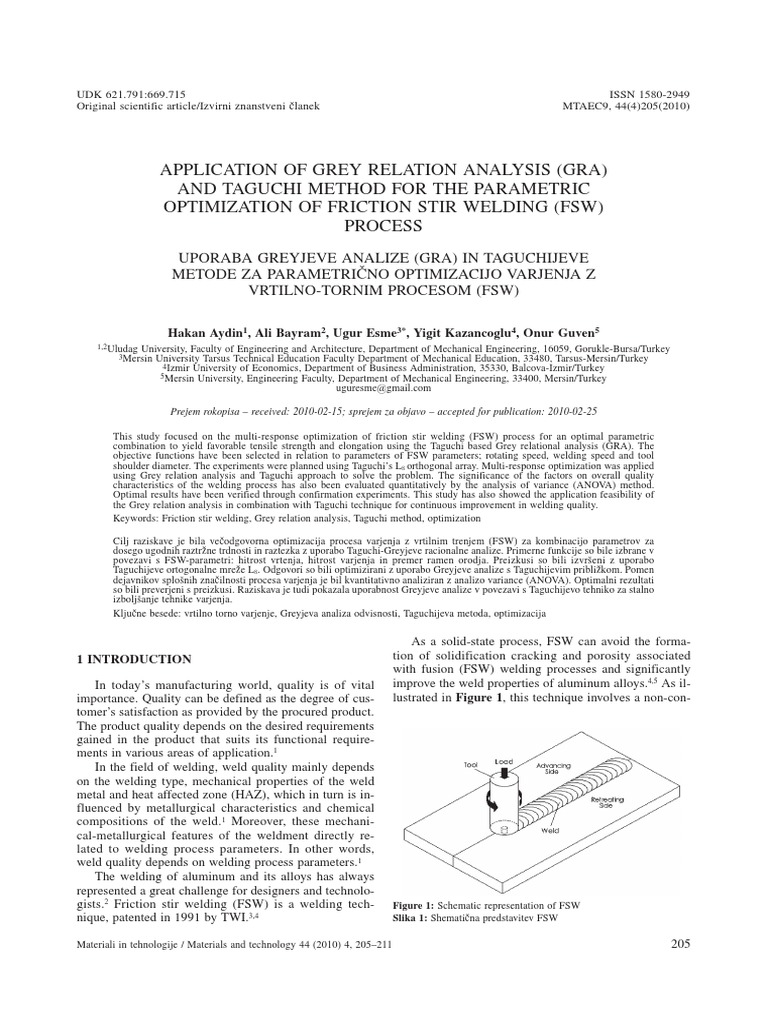 Application of Grey Relation Analysis (Gra) and Taguchi Method For The Parametric Optimization ...