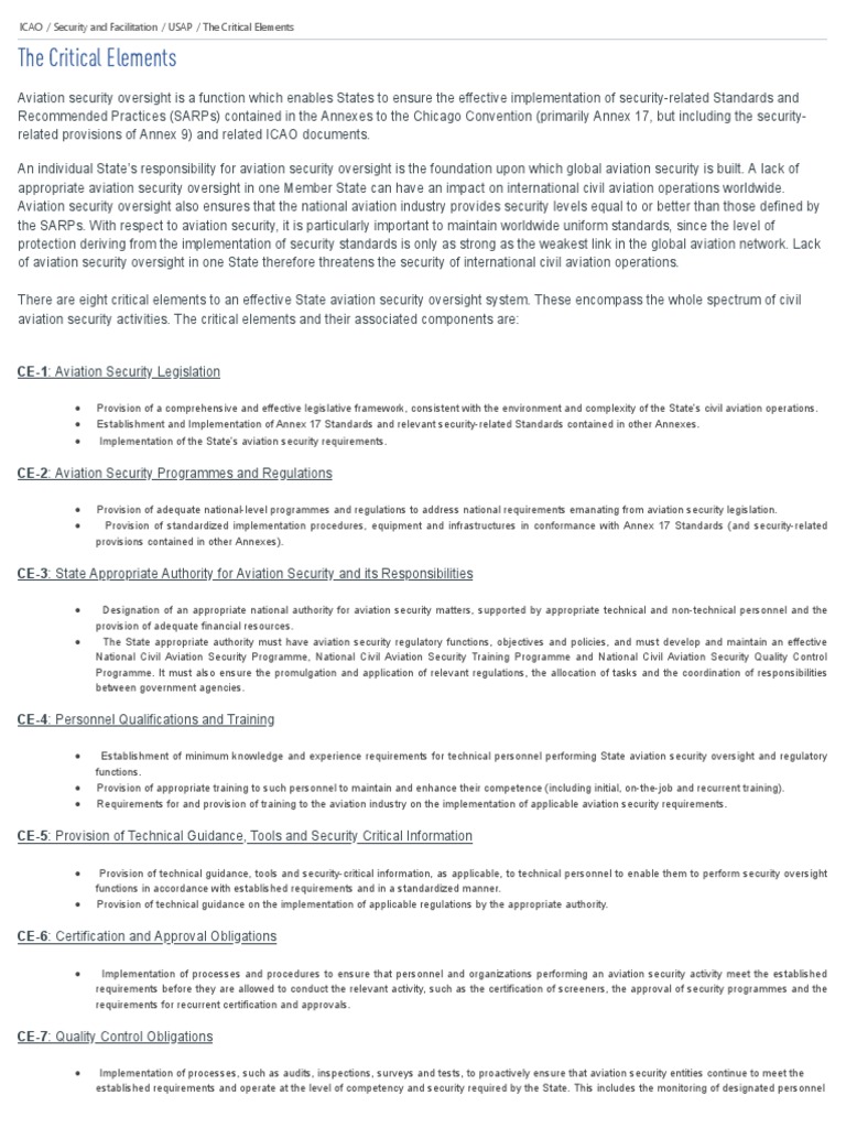 ICAO 8 Critical Elements | PDF | Airport Security | Competence (Human ...