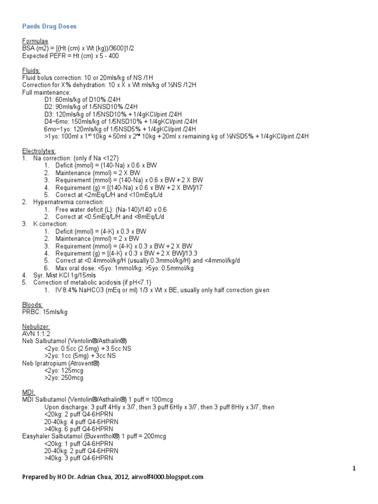 05 Paeds Drug Doses-1 | PDF | Drugs | Pharmacology