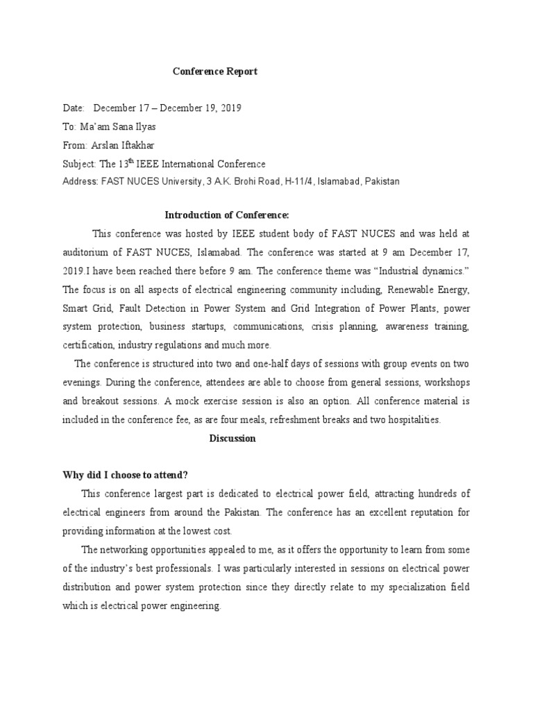 Conference Trip Reporti170451 To Be Submitted | PDF | Electrical Grid ...