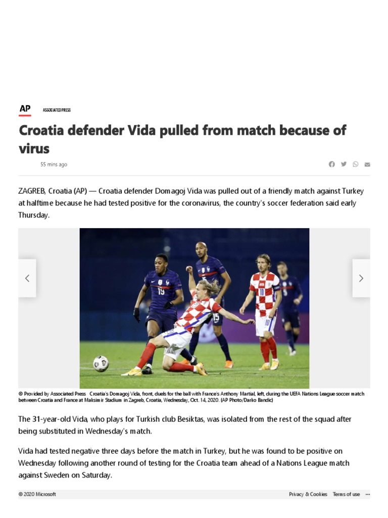 Croatia Defender Vida Pulled From Match Because of Virus | PDF ...