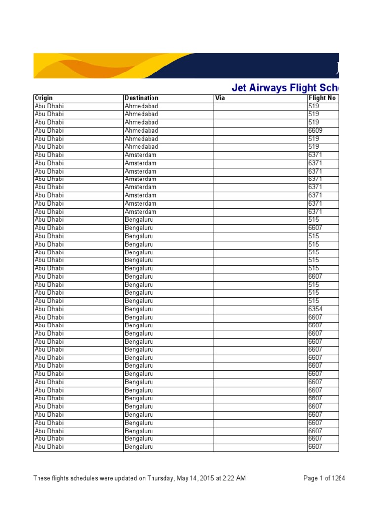 Jet Airways Flight Schedules | PDF | Airlines | Aviation