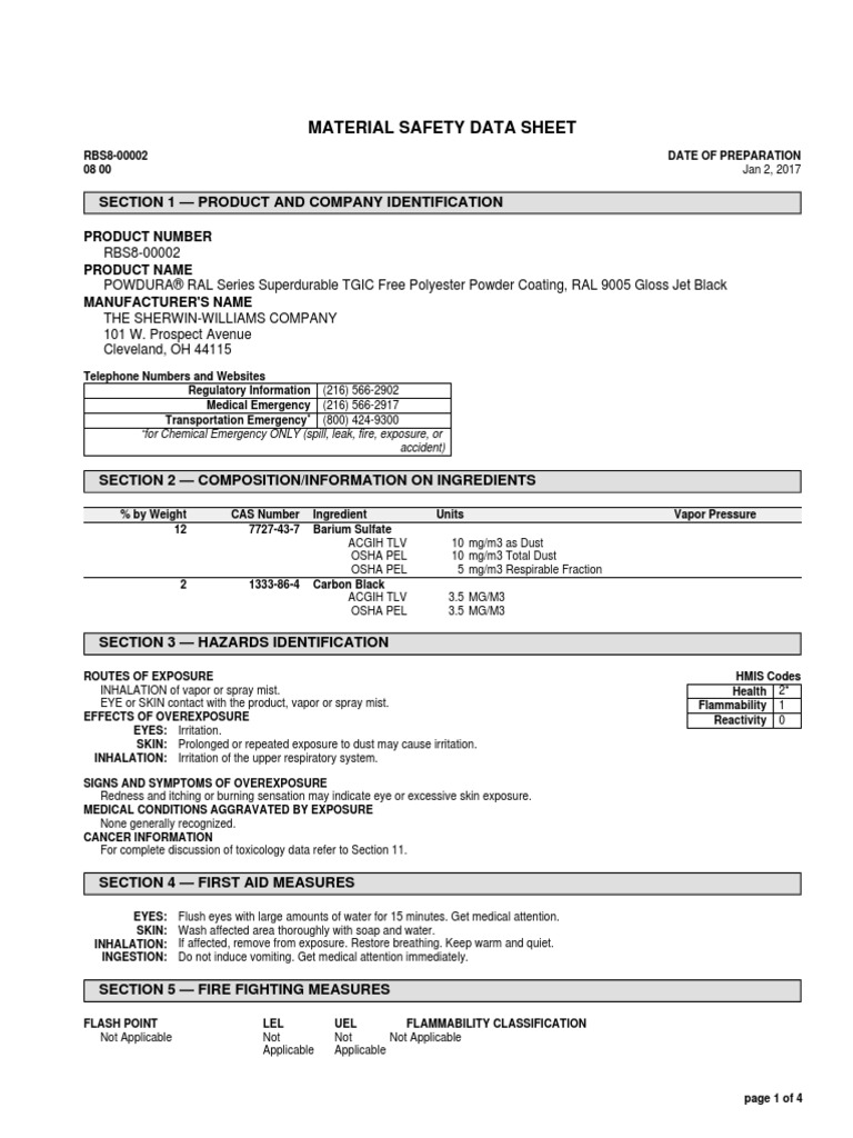RAL 9005 Jet Black 179A MSDS | PDF | Volatile Organic Compound ...