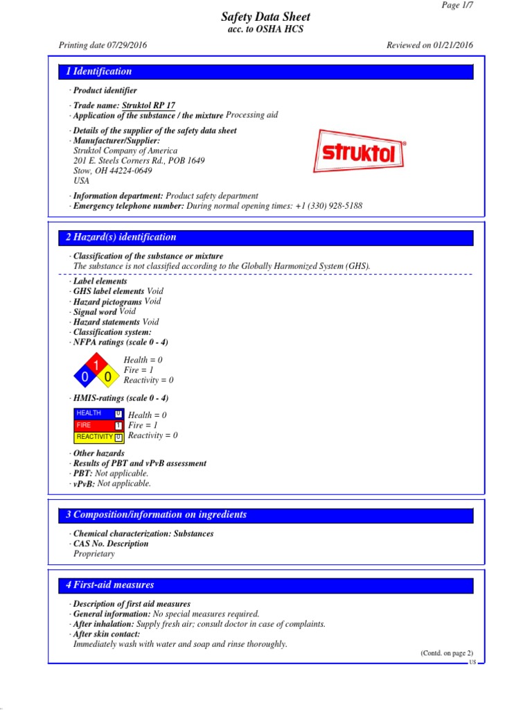Struktol RP 17 MSDS PDF | PDF | Dangerous Goods | Occupational Safety ...