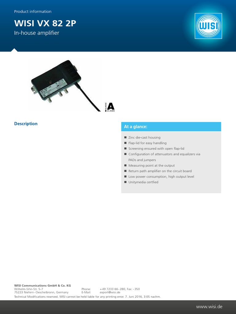 Wisi VX 82 2P: In-House Amplifier | PDF | Decibel | Amplifier