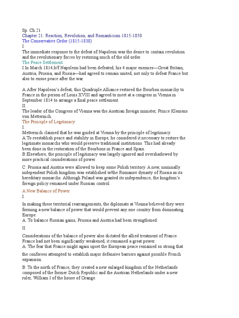 The Conservative Order (1815-1830) : Chapter 21: Reaction, Revolution ...
