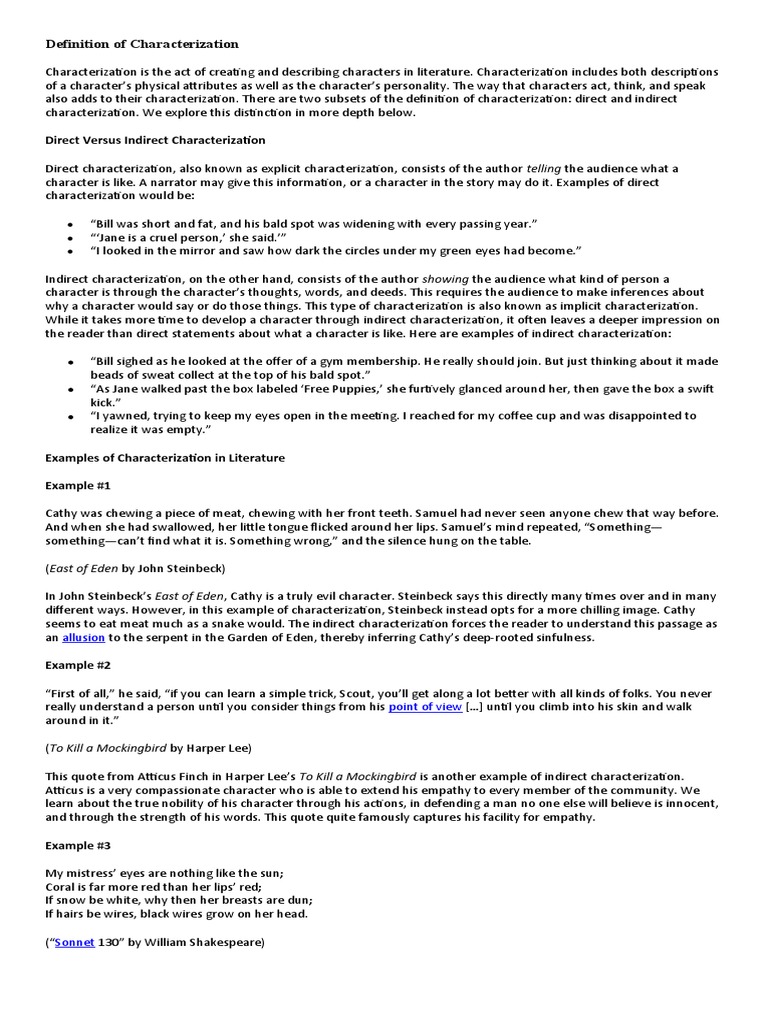 Definition of Characterization: Direct Versus Indirect Characterization ...