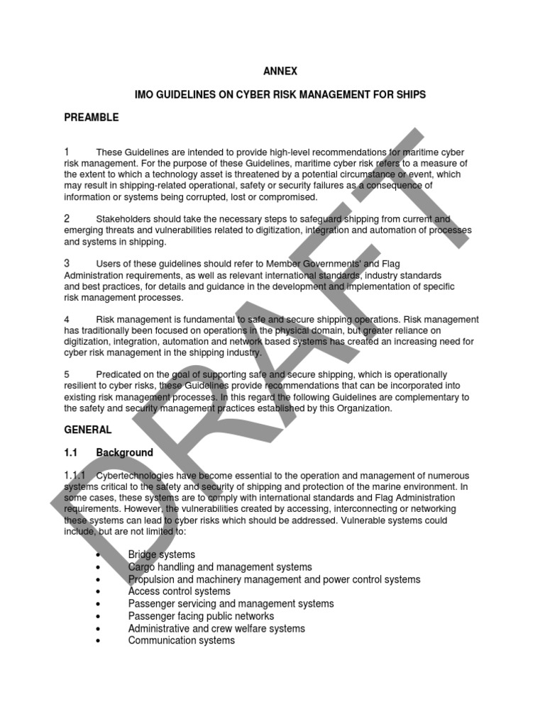 Draft IMO Guidelines Cyber Risk Management PDF | PDF | Risk Management ...