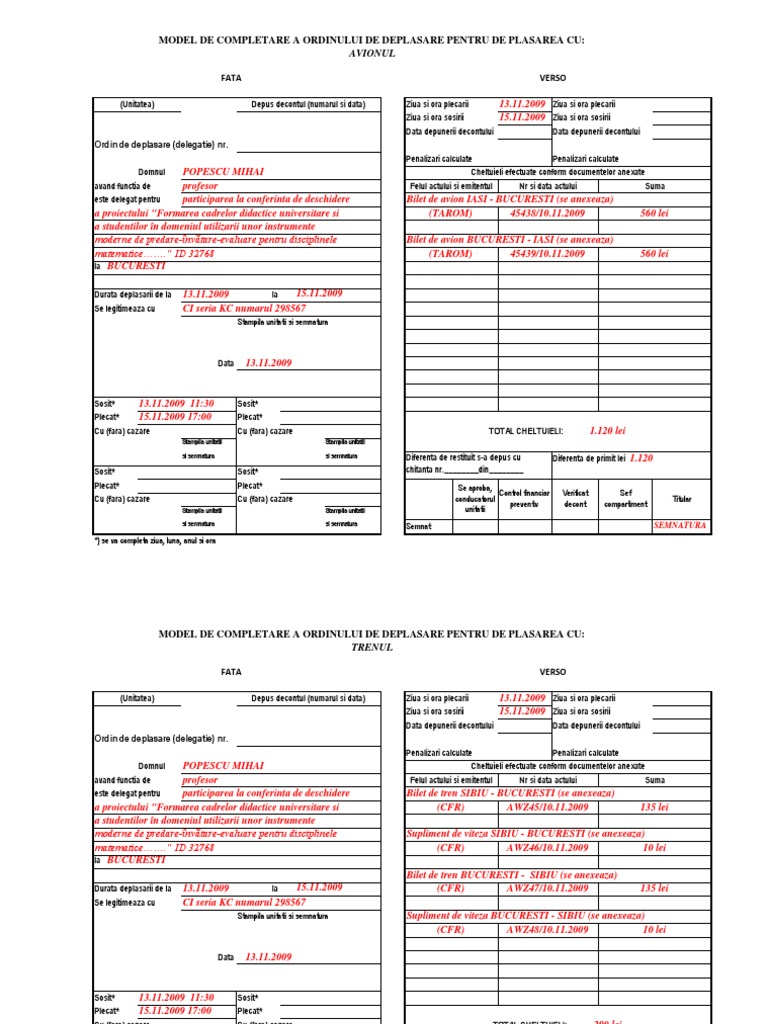 Model Completare Ordin de Deplasare CS | PDF