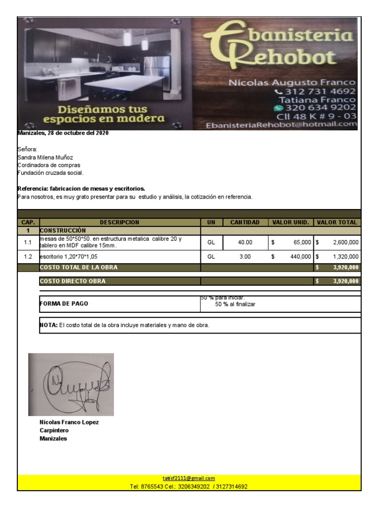 COTIZACION EBANISTERIA v1 | PDF