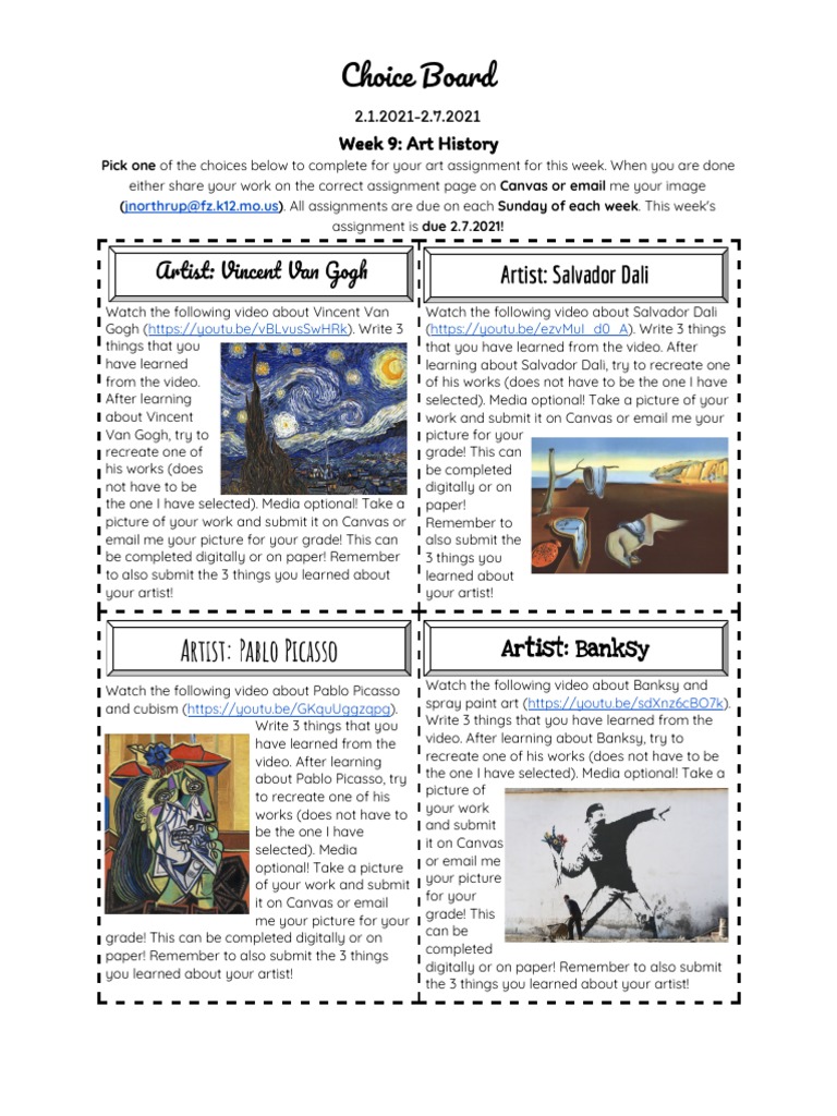 Choice Board 9 Art History | PDF | Plastic Arts | Paintings