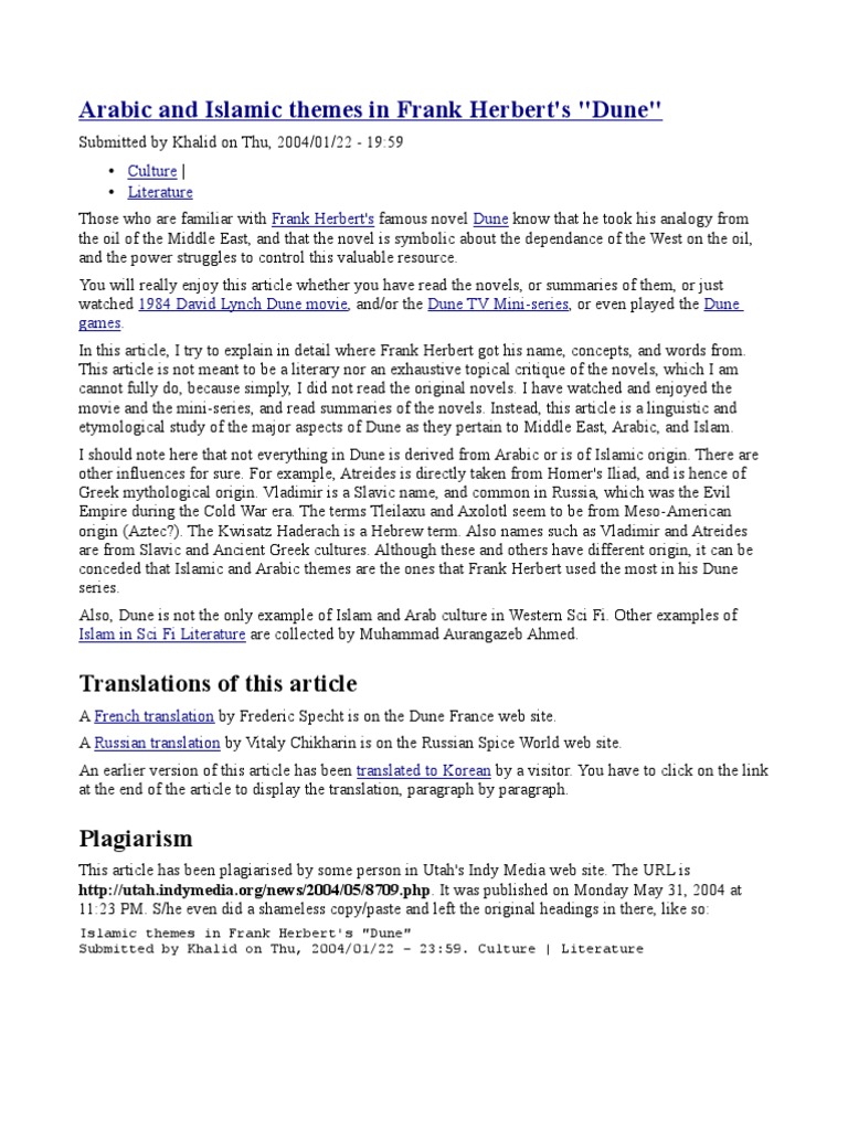 Arabic Themes in Dune | PDF | Religion And Belief