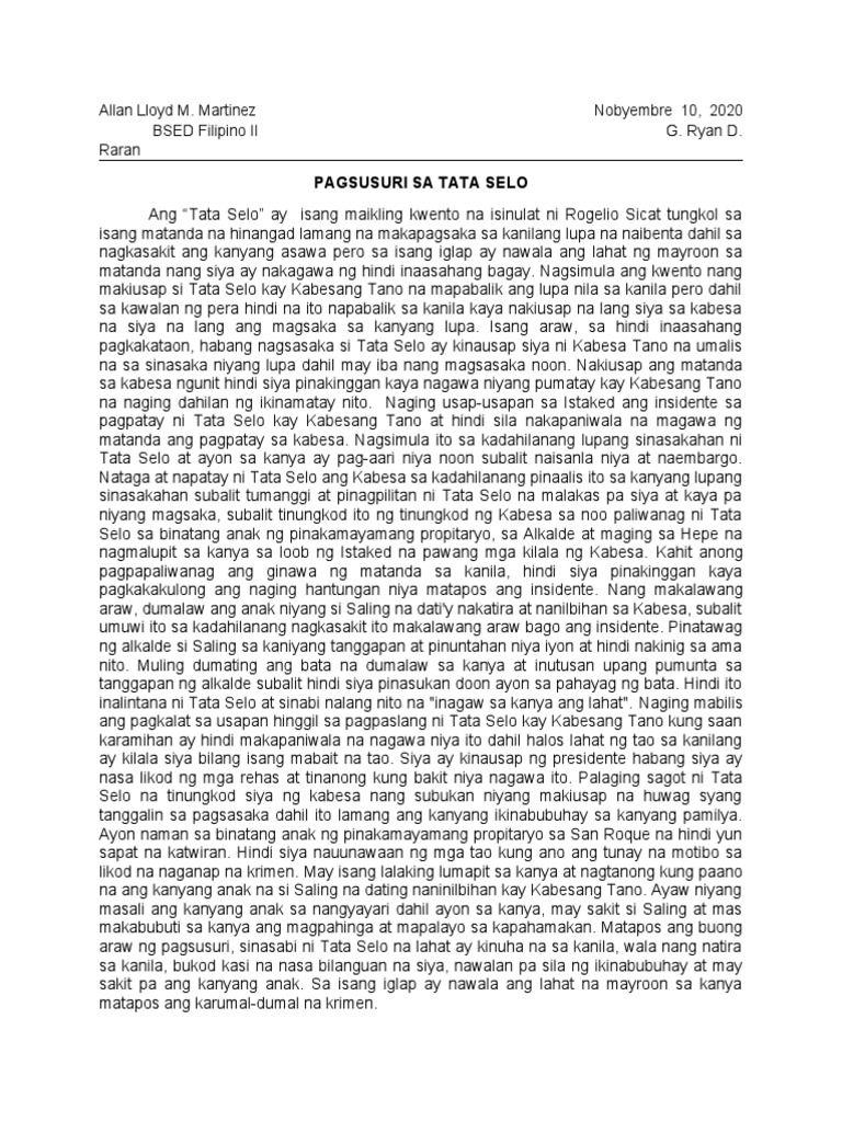 Pagsusuri NG Tata Selo (Dekonstruksyon) | PDF